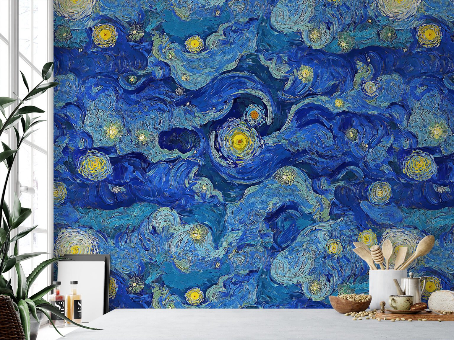 Mavi ve Sarı Soyut Sanatçı Resim Etkili Duvar Kağıdı, Van Gogh Stili ...